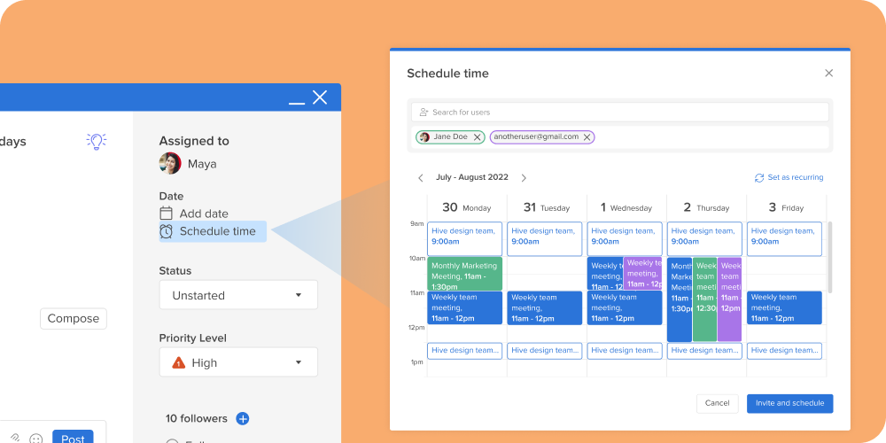 How To Quick Schedule A Meeting From Action Card in Hive
